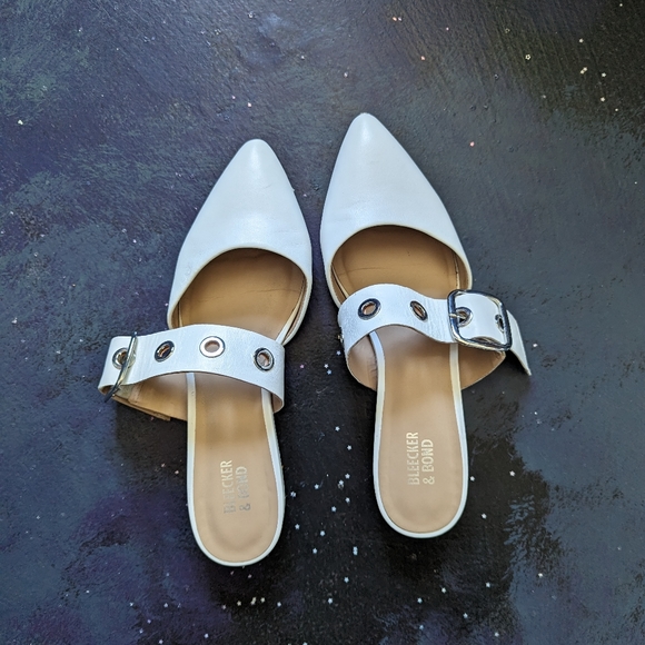 Bleecker & Bond | Shoes | White Leather Slip On Mules | Poshmark